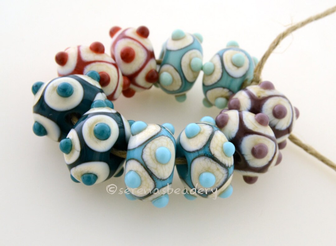 IVORY DOT PAIRS Lampwork Glass Bead Offset Dots Handmade - Taneres ...