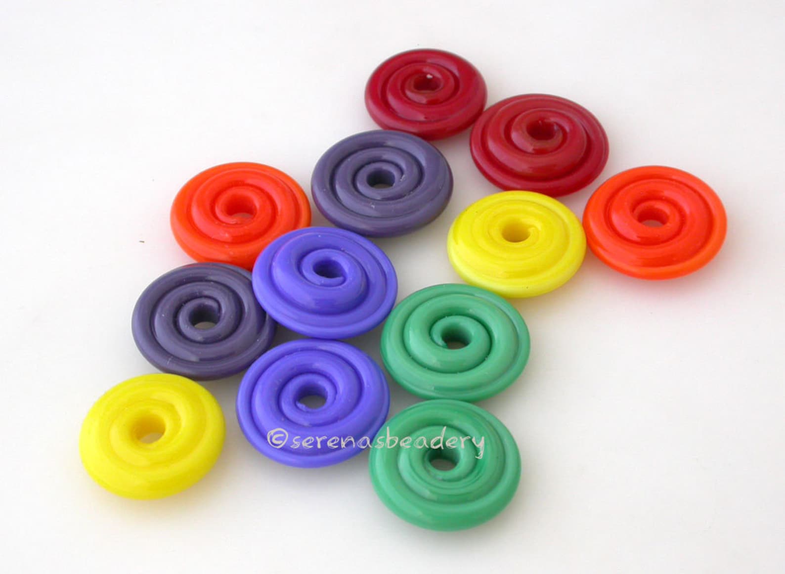 RAINBOW SAMPLER - Spiral Wavy Discs Lampwork Glass Beads TANERES ...