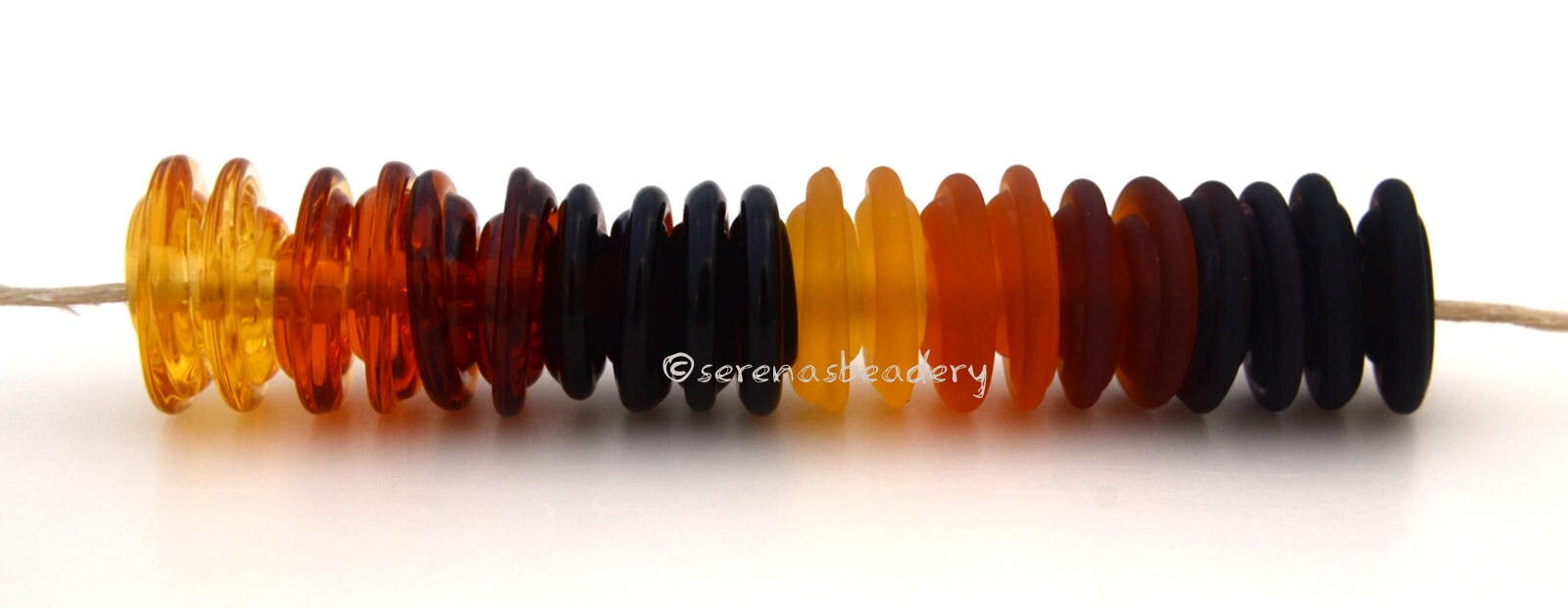 AMBER Brown OMBRE Lampwork Glass Disc Beads - Glossy or Matte - Wavy ...