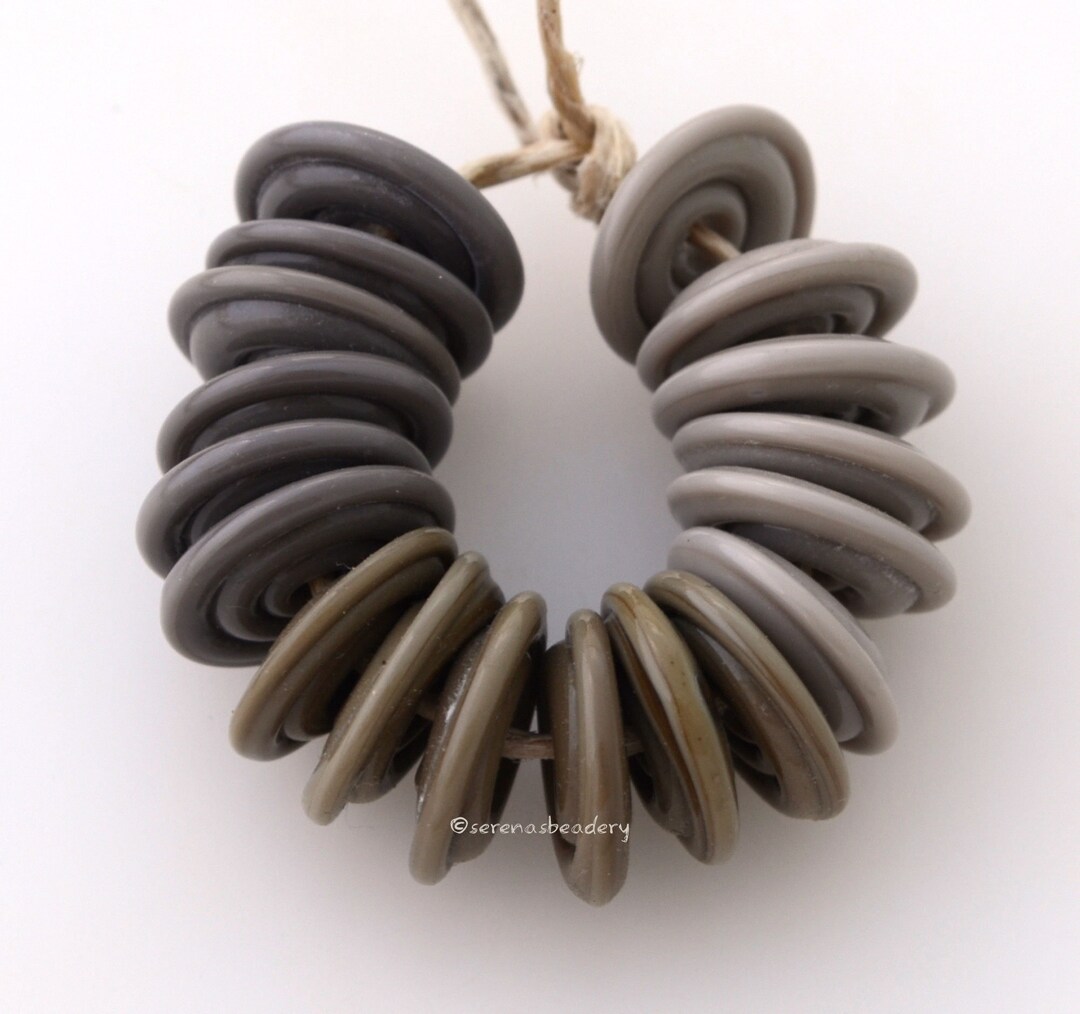 NEUTRAL GRAY Wavy Disk Set Sediment, and Adamanitum Lampwork Glass ...