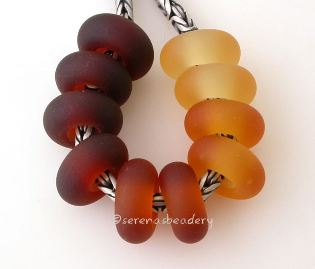 Transparent AMBER Matte Pair European Style Lampwork Glass Beads ...