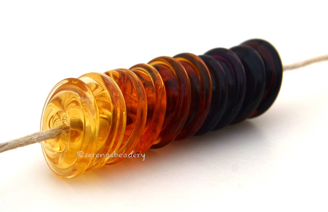 AMBER Brown OMBRE Lampwork Glass Disc Beads - Glossy or Matte - Wavy ...