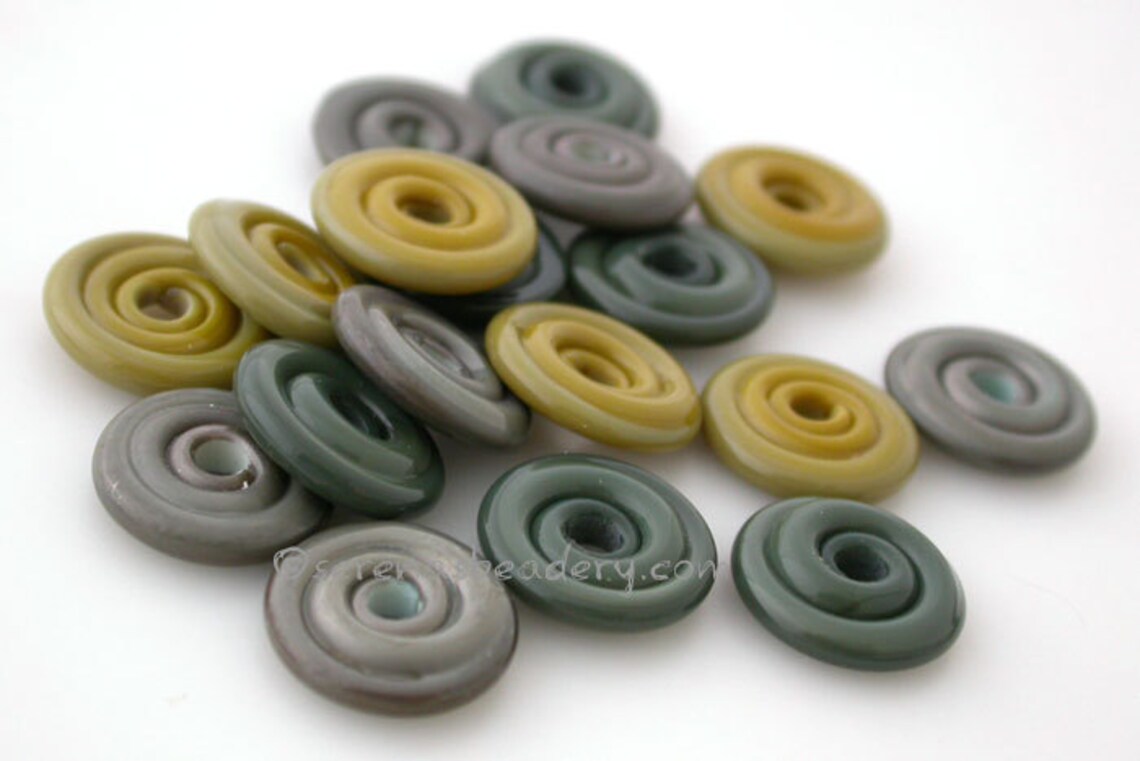 DUSKY GREEN TRIO Wavy Disk Set Wasabi Olive and Copper | Etsy