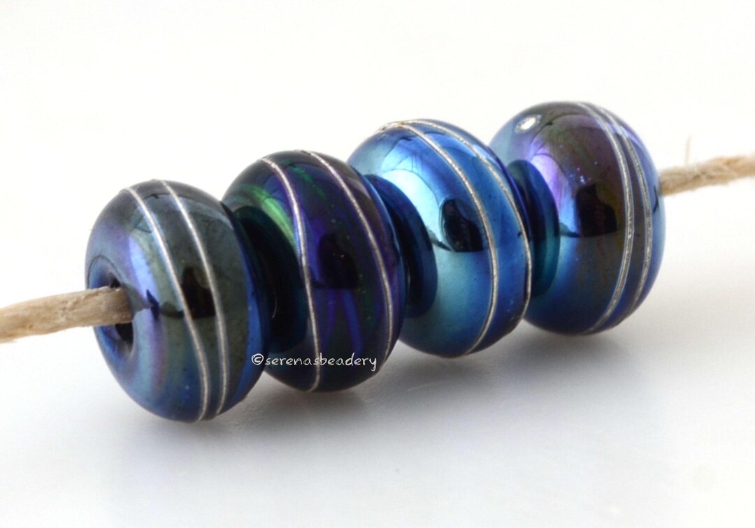 4 PSYCHE LUSTER Fine Silver Wraps Lampwork Glass Beads - Handmade ...