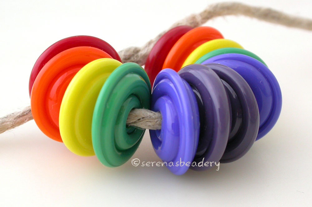 RAINBOW SAMPLER Spiral Wavy Discs Lampwork Glass Beads - Etsy