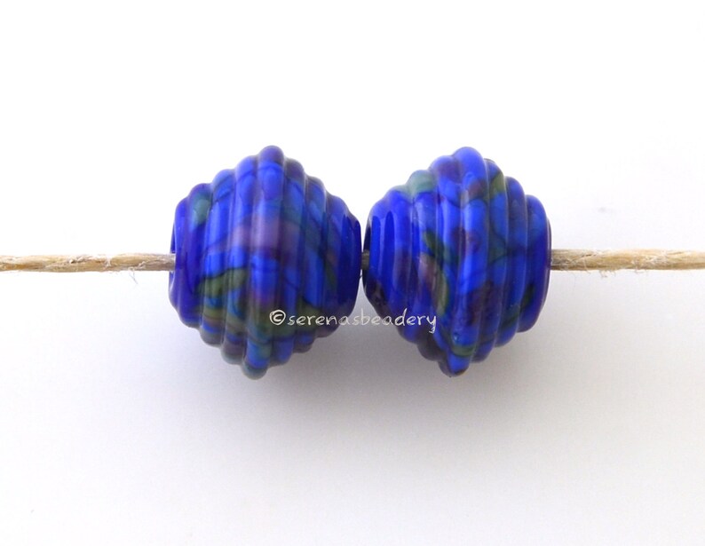 Glass Lampwork Beads Ribbed Bicone Pair - BLUEBIRD Handmade - TANERES ...