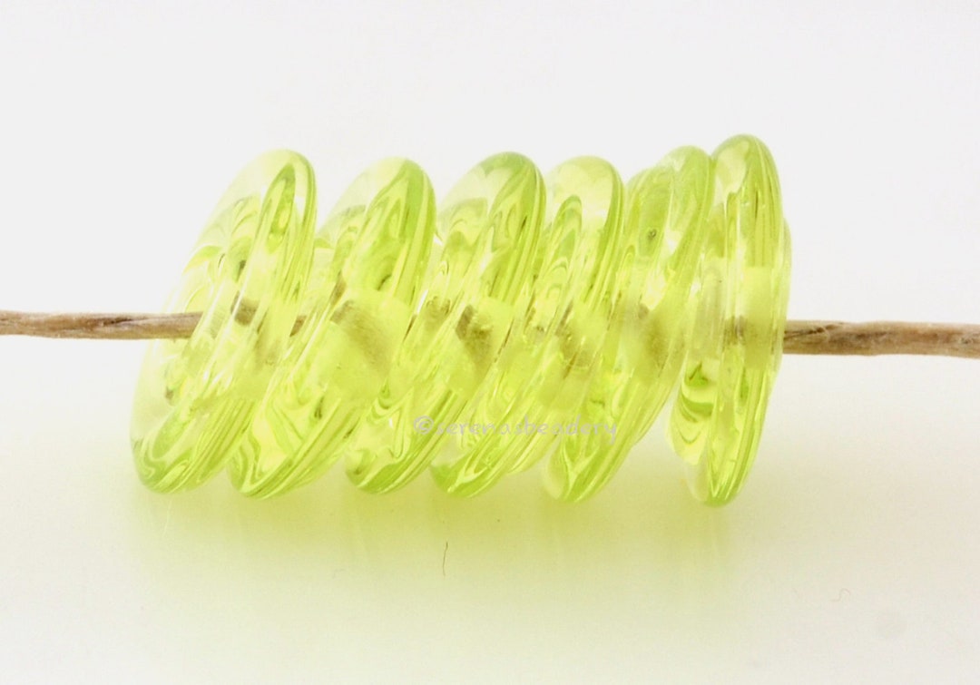 6 URANIUM YELLOW DISCS Lampwork Glass Beads Handmade - Taneres, Yellow ...