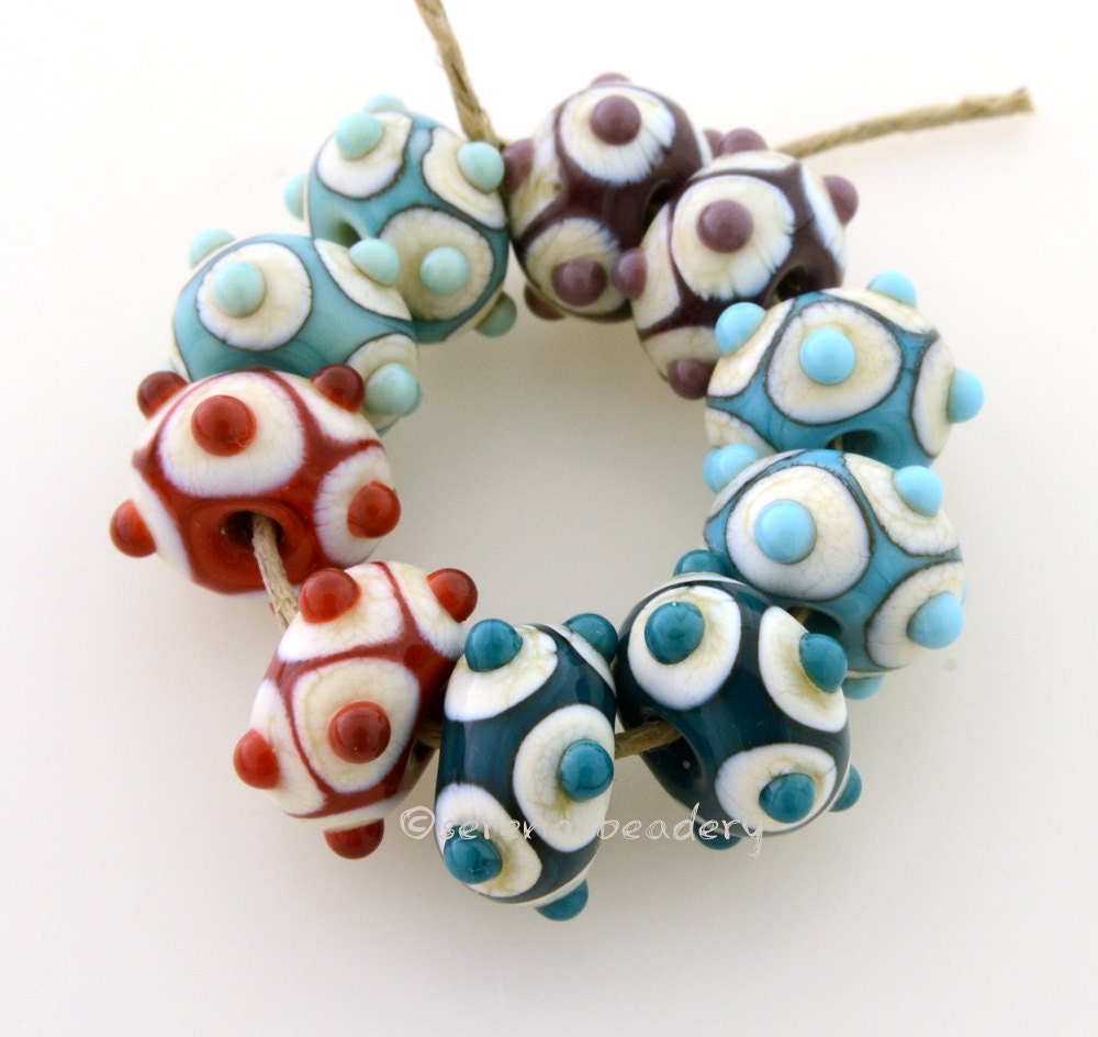 IVORY DOT PAIRS Lampwork Glass Bead Offset Dots Handmade - Taneres ...