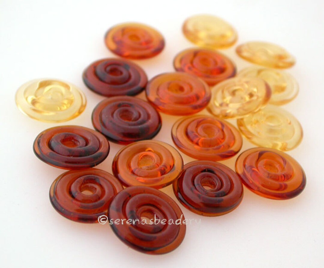 Lampwork Glass Disc Beads - AMBER TRIO Brown - Glossy or Matte Wavy ...
