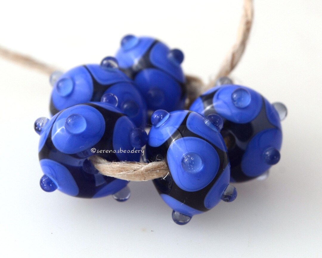 Double BLUE Offset Dots Lampwork Glass Bead Set Handmade - Taneres ...