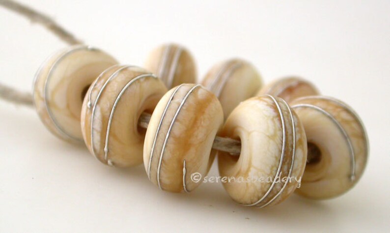 DARK IVORY Matte With Fine SILVER Wraps Handmade Lampwork - Etsy
