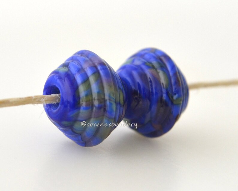 Glass Lampwork Beads Ribbed Bicone Pair - BLUEBIRD Handmade - TANERES ...