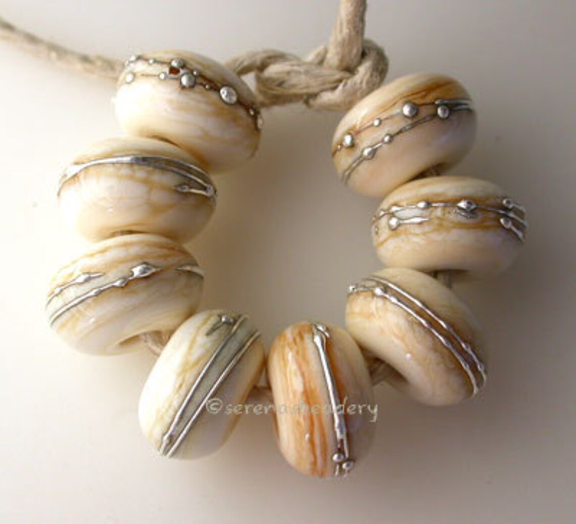 DARK IVORY With Fine SILVER Wraps Handmade Lampwork Glass - Etsy