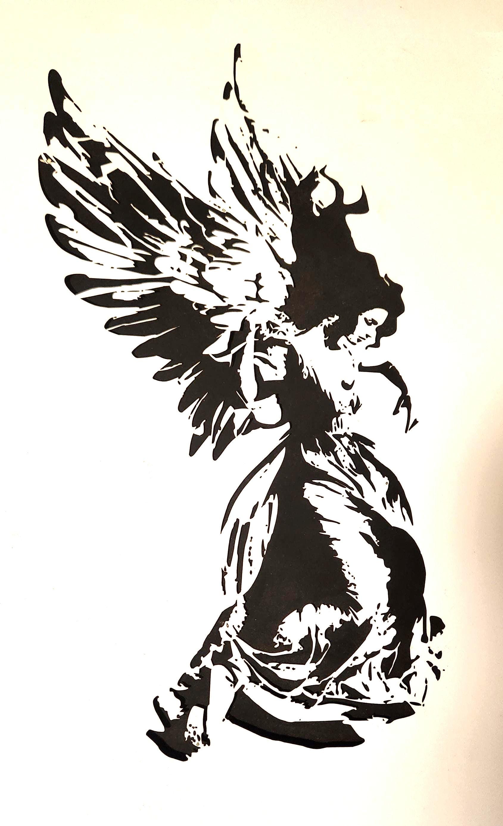Banshee, Winged Demon or Angel Stencil: Spray Paint Tag Board (9x14 ...