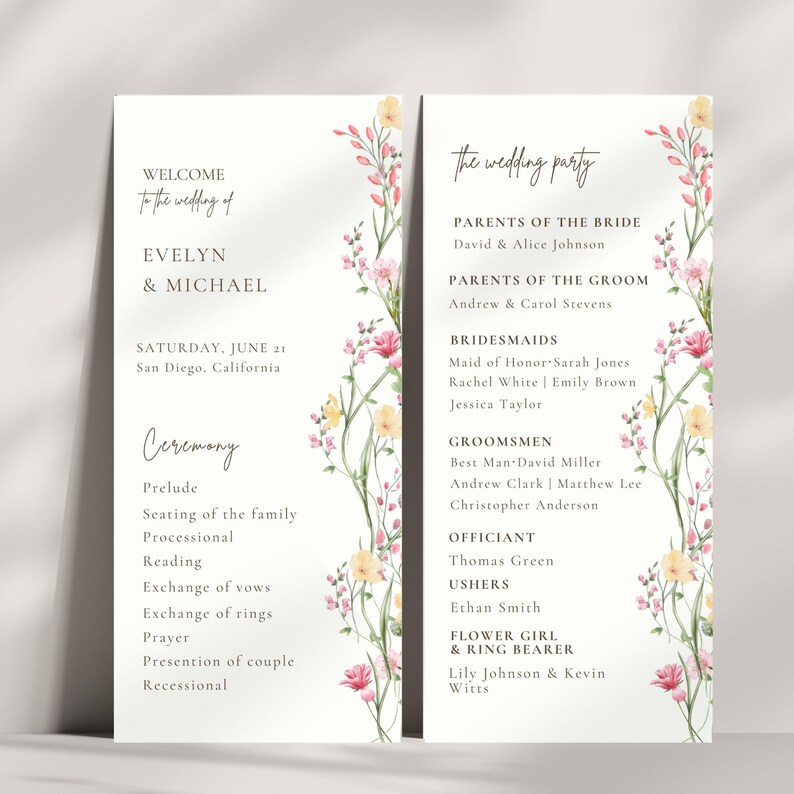 Wedding Program Digital Download, Wildflower Program Template ...