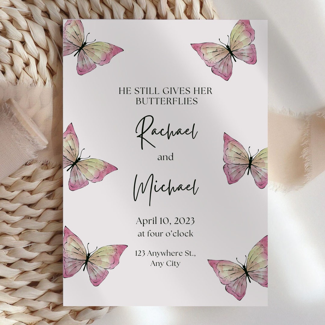 Butterfly Wedding Invitation Template, Spring Summer Wedding ...