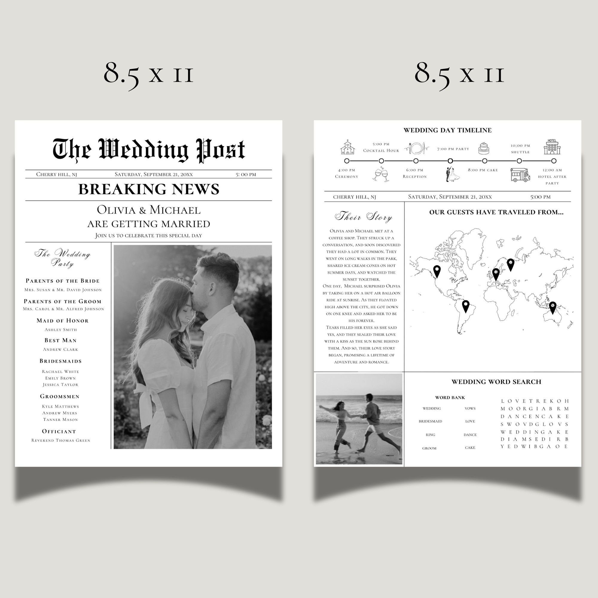 Newspaper Wedding Program Template, Editable Wedding Newspaper Program ...