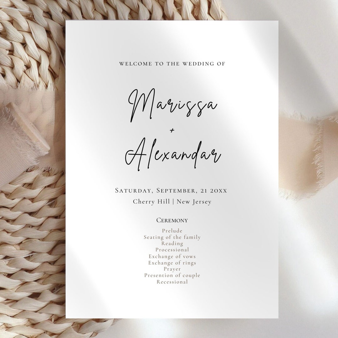 Wedding Program Template, Modern Wedding Ceremony Program Printable ...
