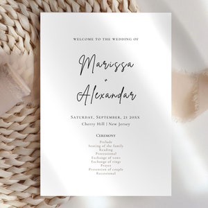 Wedding Program Template, Modern Wedding Ceremony Program Printable ...