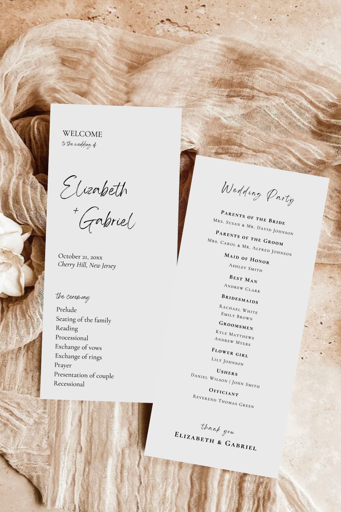 Modern Wedding Program Template, Minimalist Order of Service, Printable ...