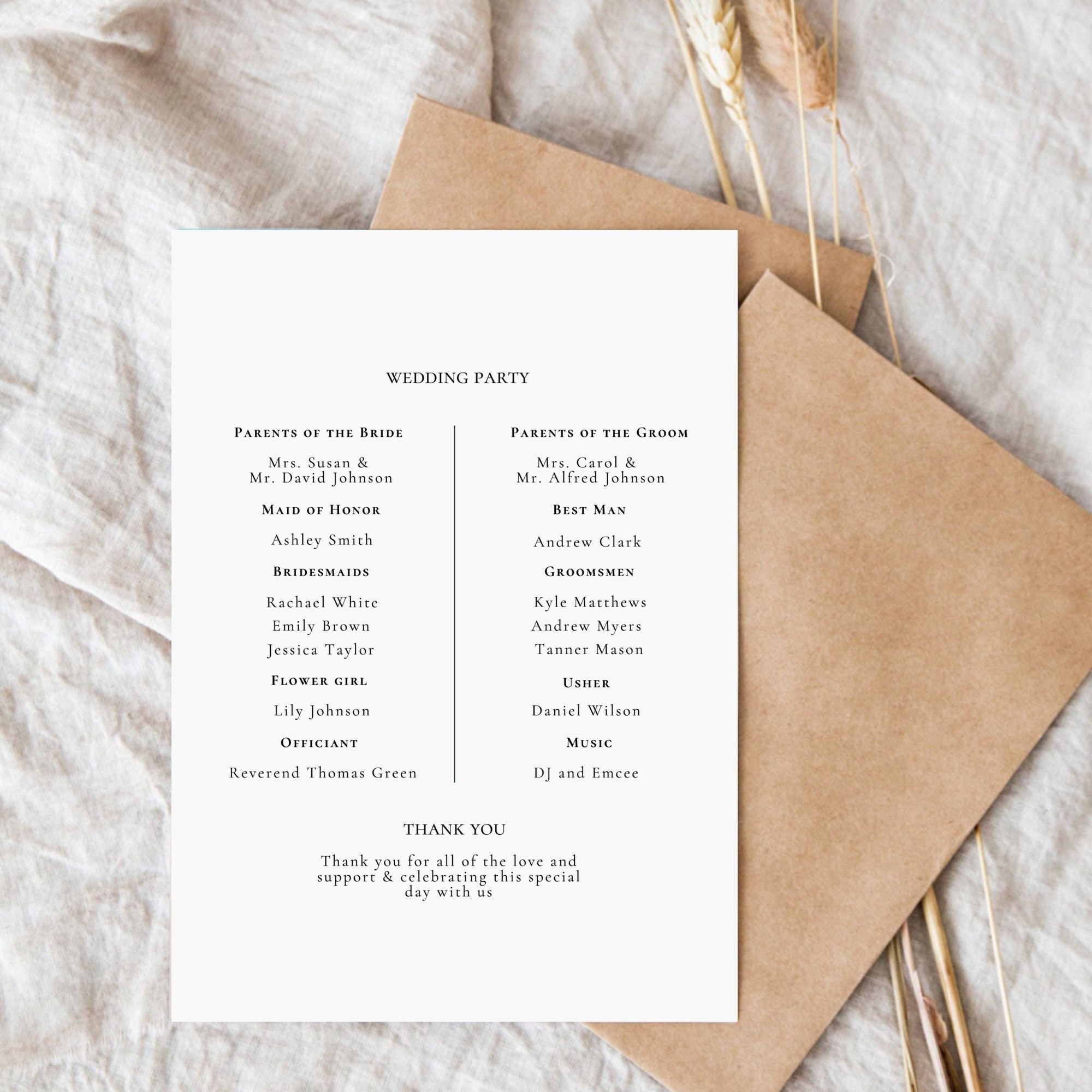 Wedding Program Template, Modern Wedding Ceremony Program Printable ...