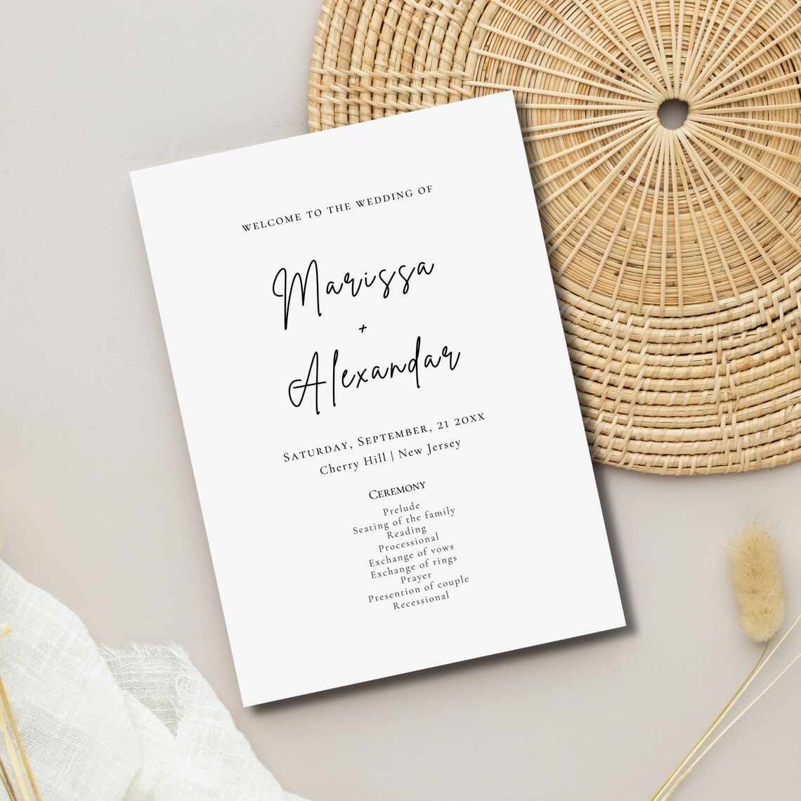 Wedding Program Template, Modern Wedding Ceremony Program Printable ...