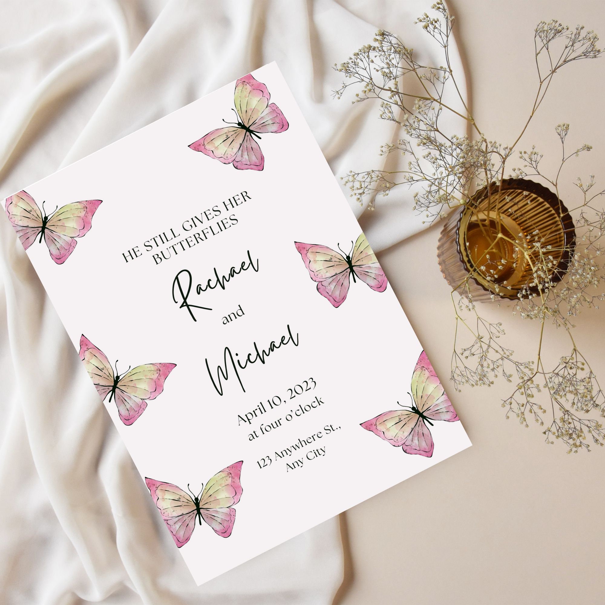 Butterfly Wedding Invitation Template, Spring Summer Wedding ...