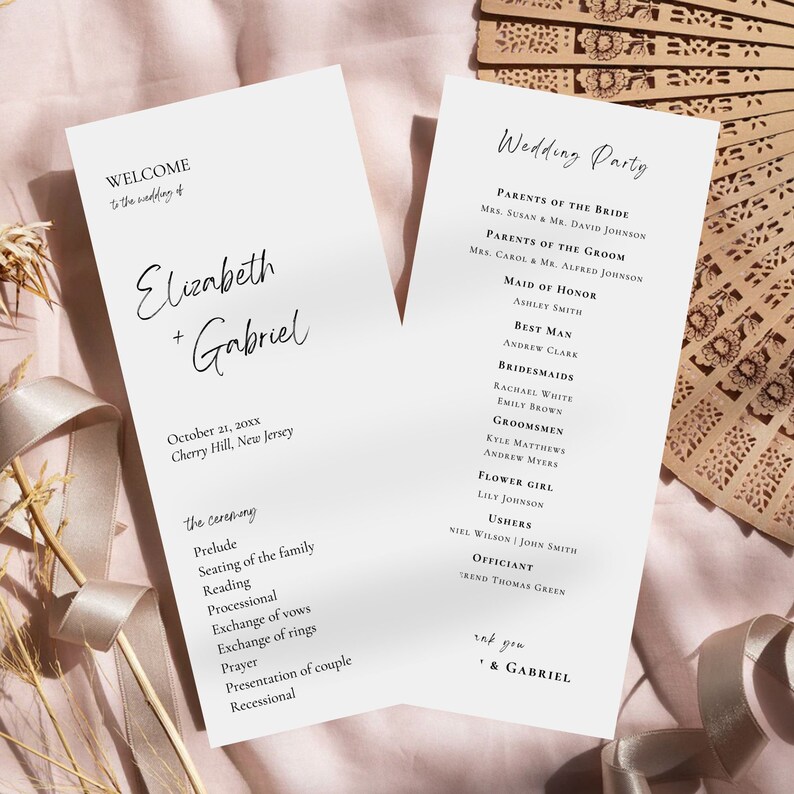 Modern Wedding Program Template, Minimalist Order of Service, Printable ...