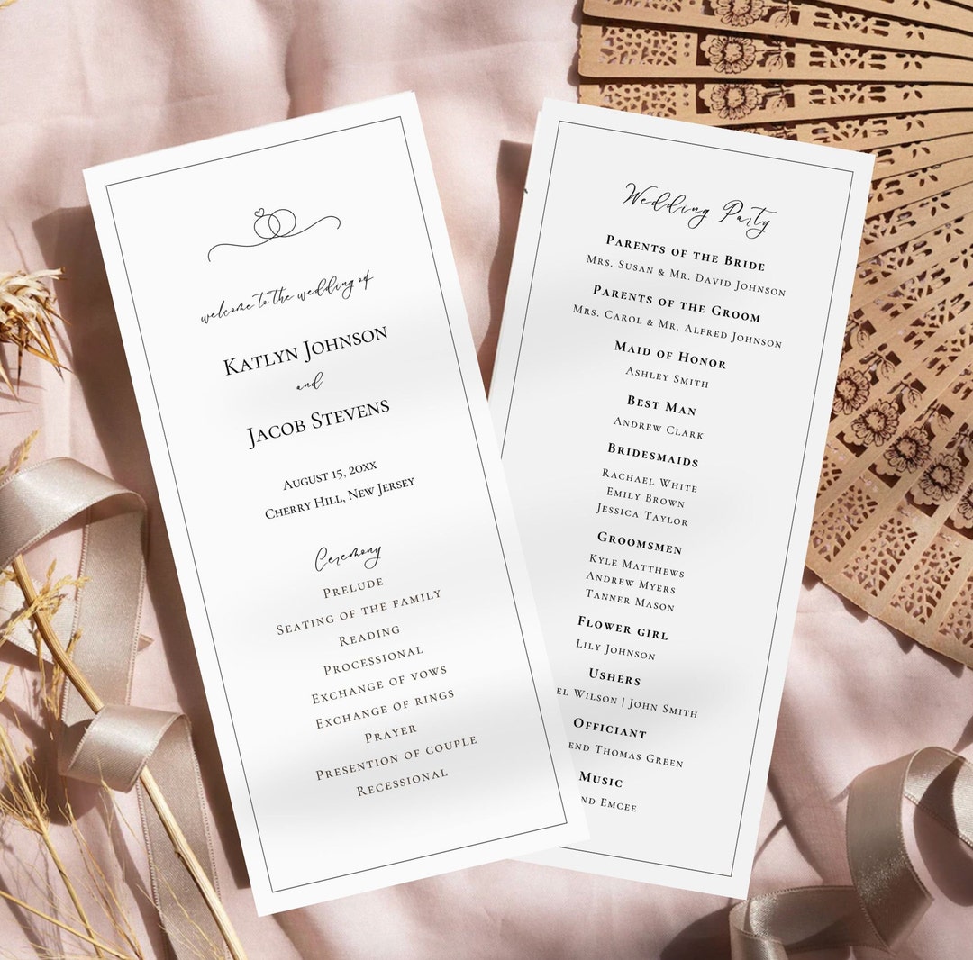 Modern Wedding Program Template, Minimalist Order of Service, Printable Ceremony, DIY Program ...