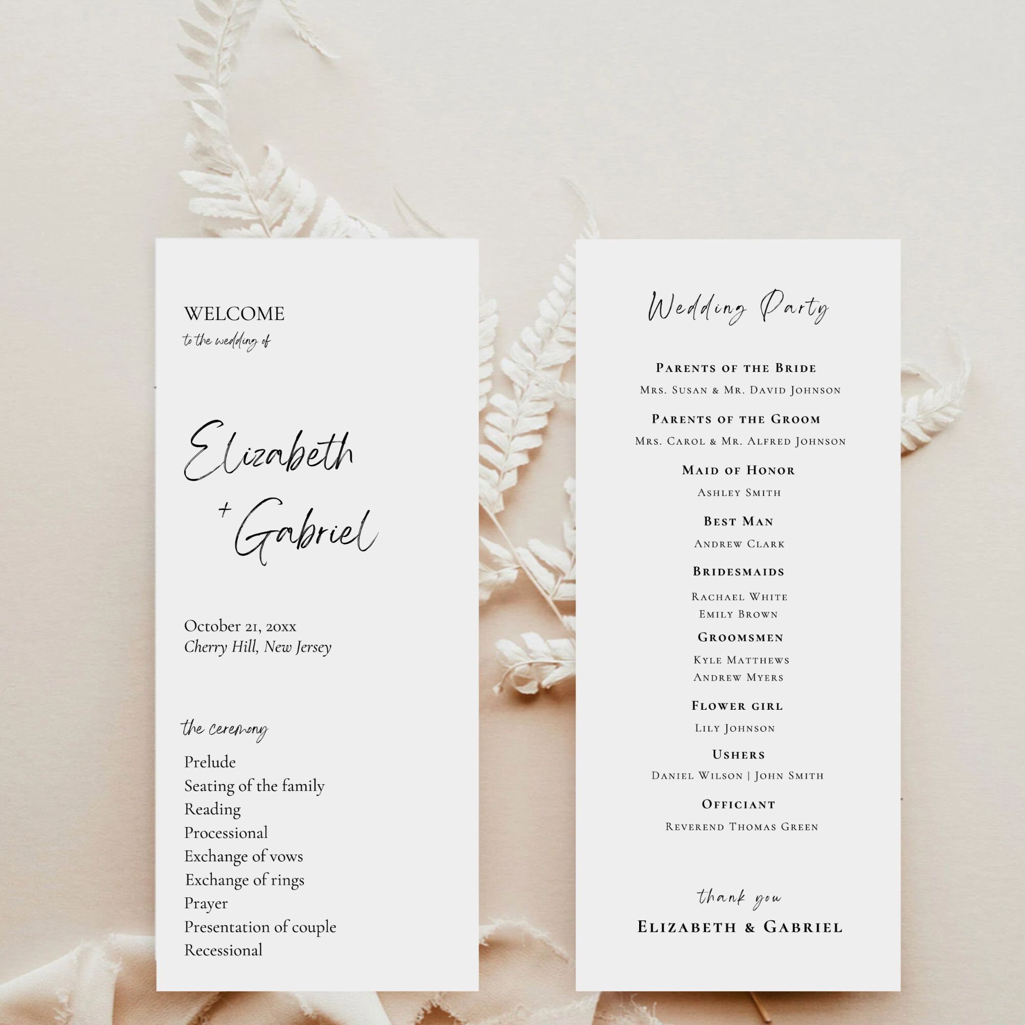 Modern Wedding Program Template, Minimalist Order of Service, Printable ...