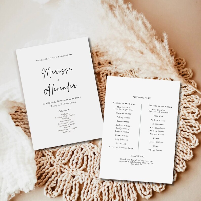 Wedding Program Template, Modern Wedding Ceremony Program Printable ...