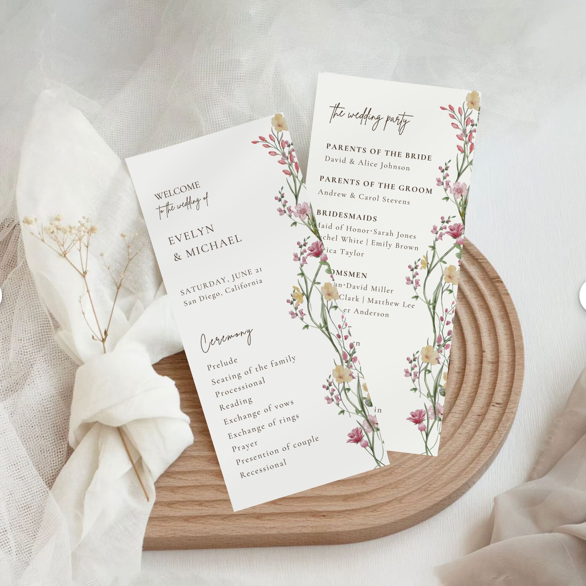 Wedding Program Digital Download, Wildflower Program Template ...