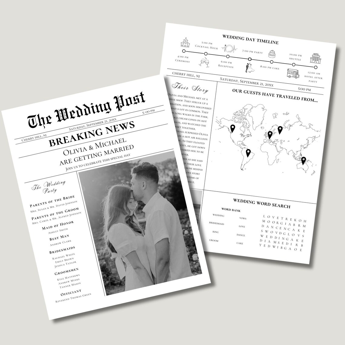 Newspaper Wedding Program Template, Editable Wedding Newspaper Program ...