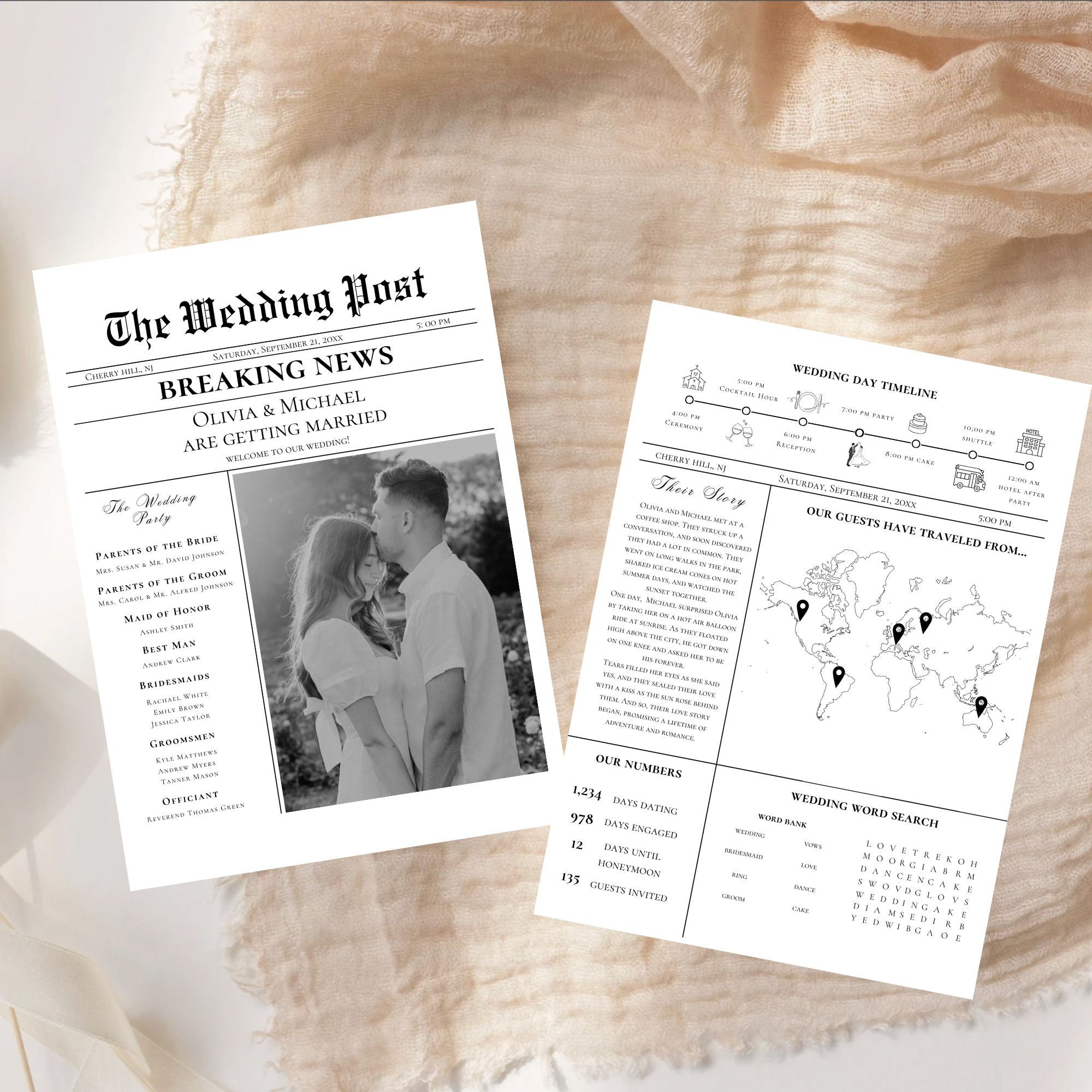 Wedding Program Template, Newspaper, Wedding Program Infographic ...