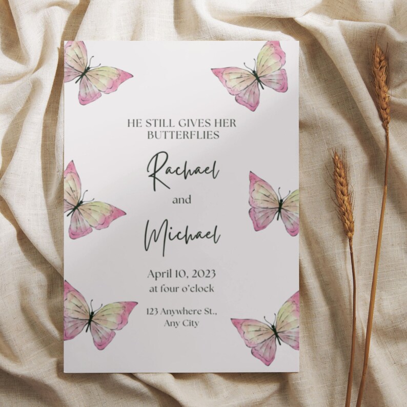 Butterfly Wedding Invitation Template, Spring Summer Wedding ...