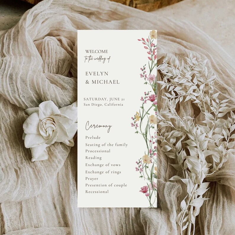 Wedding Program Digital Download, Wildflower Program Template ...