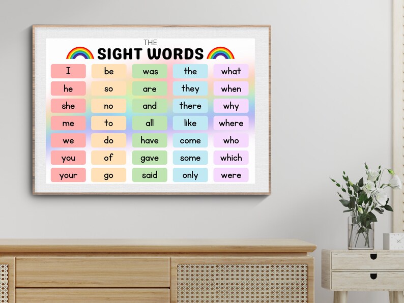 Rainbow Sight Words Educational Poster Printable Early Learning Tool ...