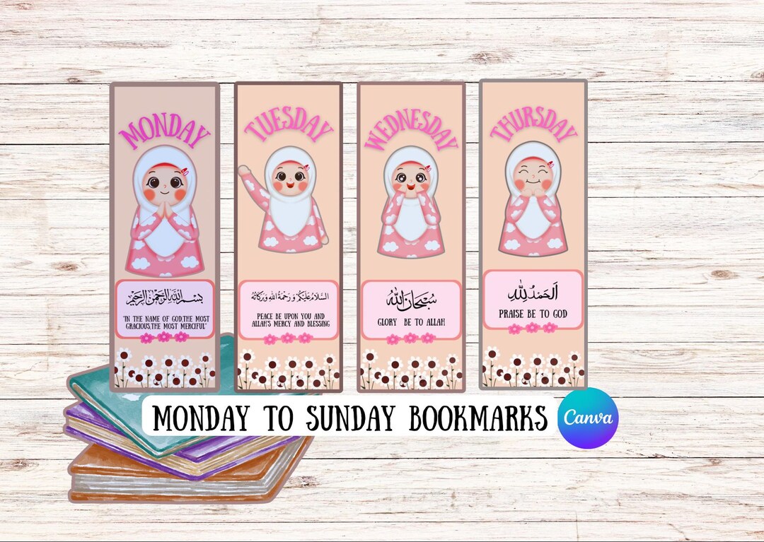 Monday to Sunday Islamic Bookmarks for Kids/printable Bookmarks/muslim ...
