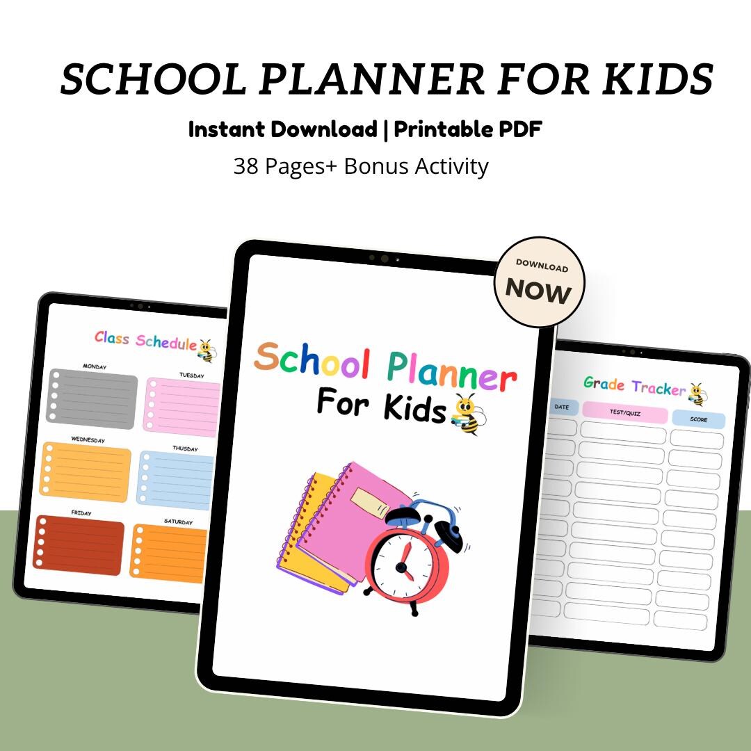 Kids School Planner: 38-page Printable Student Homework Organizer (PDF ...