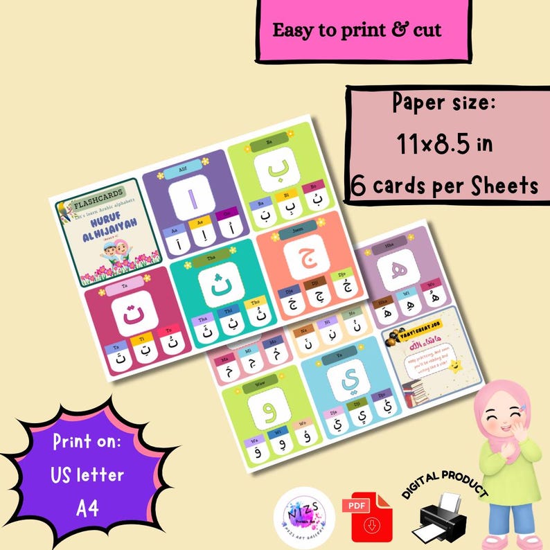 Flashcard Huruf Al-hijaiyyah for Muslim Kids/arabic Alphabet Letter ...