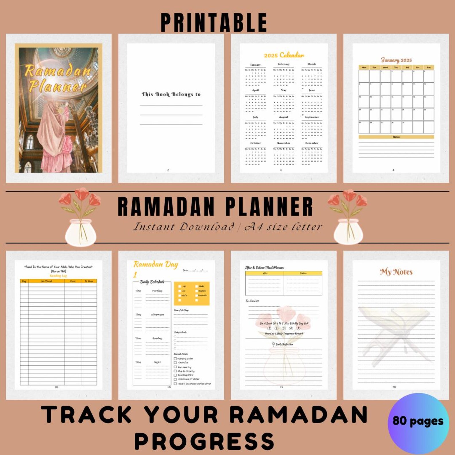 Printable Ramadan Planner/2025 Ramadan Planner/80 Pages/muslim Planner ...