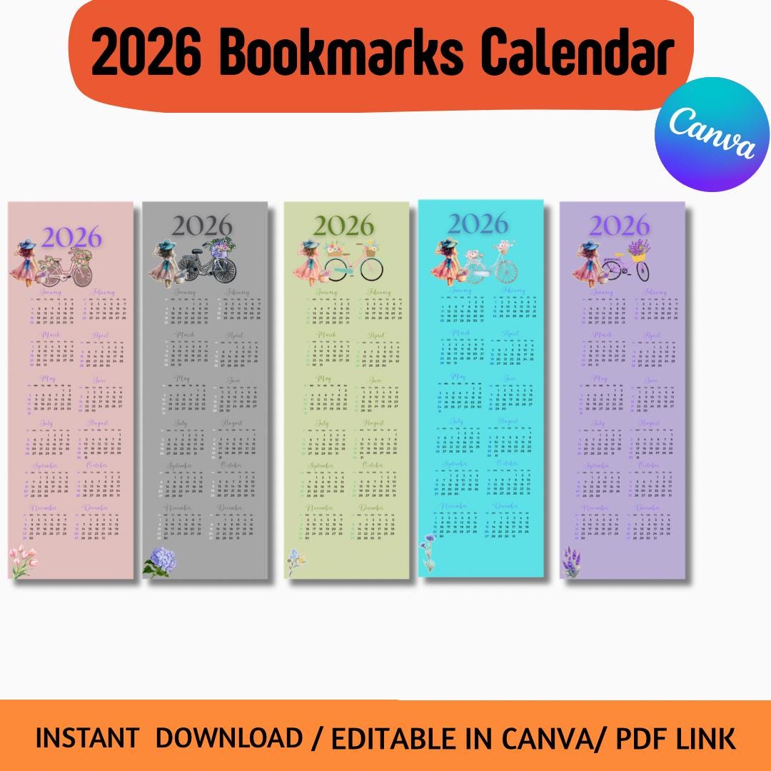 2026 Bookmark Calendar: Minimalist Stationery, Canva Editable (digital ...