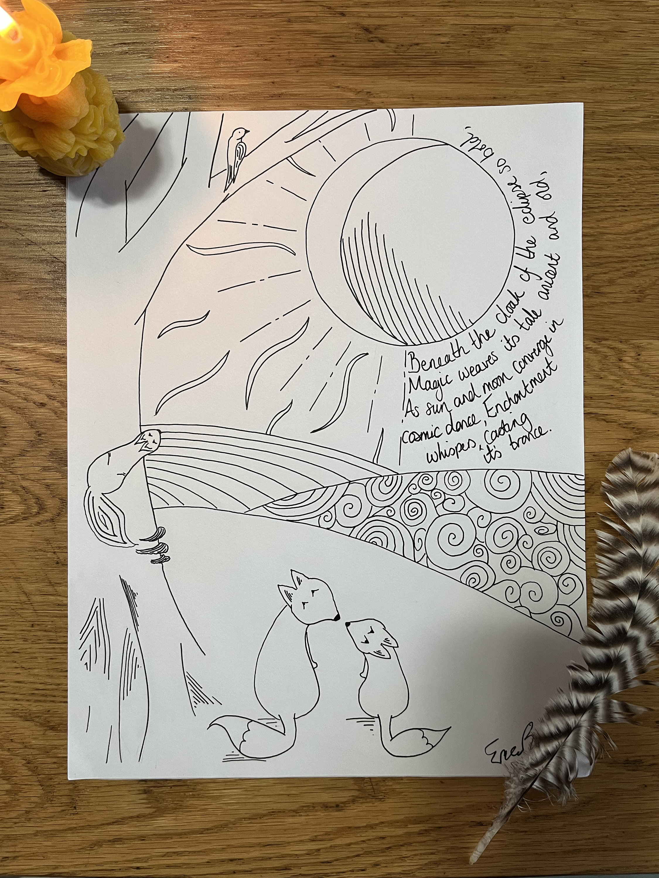 Hand Drawn Colouring Page - ‘enchanted Together’ (eclipse Colouring ...