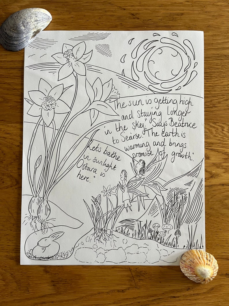 Hand Drawn Colouring Page- ‘the Coming of Ostara’ (fairies, Easter ...