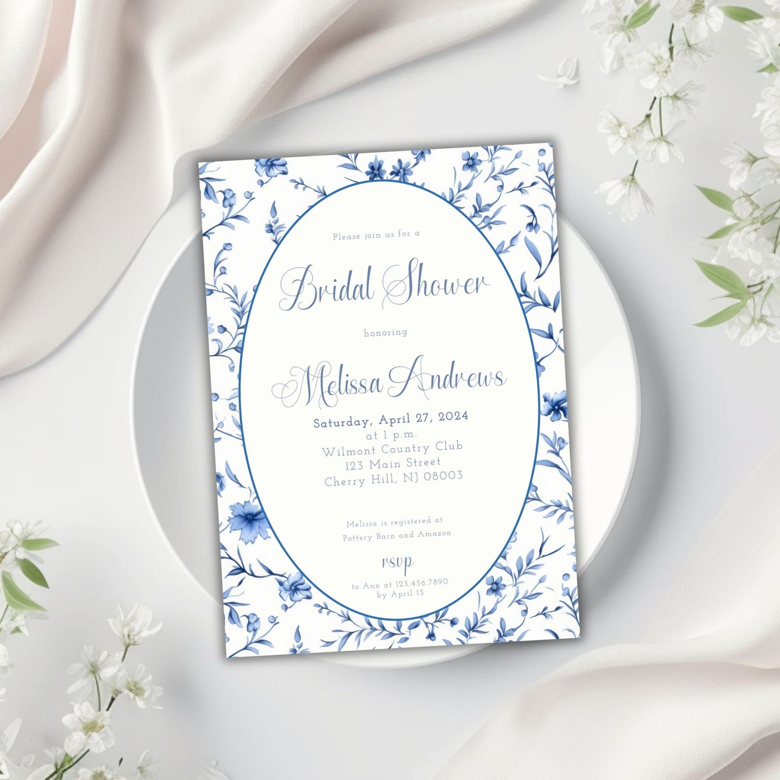 Blue Toile Bridal Shower Invitation, Something Blue Bridal Shower ...