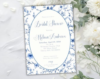 Toile Floral Bridal Shower Invitation Template, 5x7 Something Blue ...