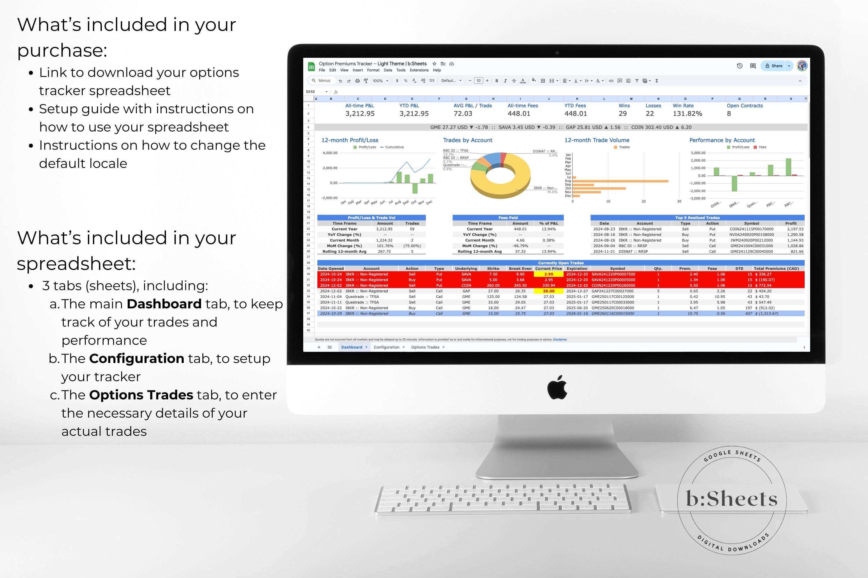 Stock Options Tracker Spreadsheet: P&L Dashboard Single-leg Options ...