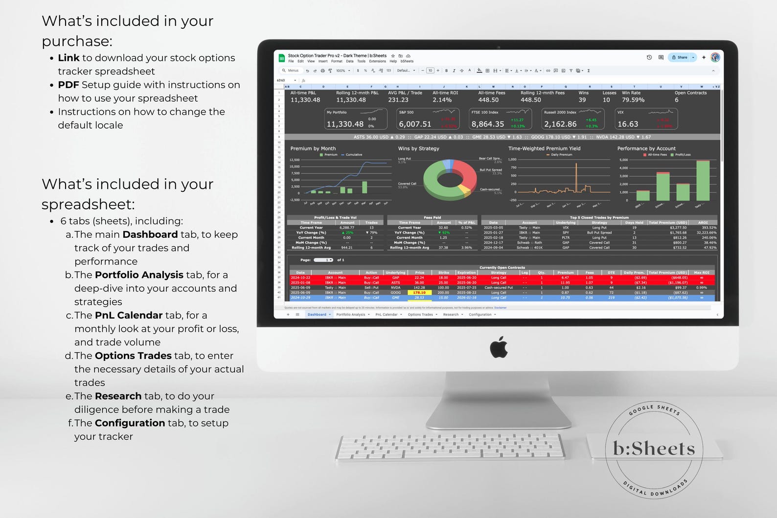 Options Trading Journal | Stock Option Spreadsheet Template | Pnl, Fees ...
