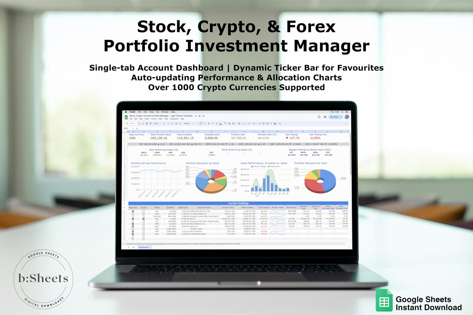 Stock, Crypto, & Forex Portfolio Tracker Spreadsheet, Investment ...