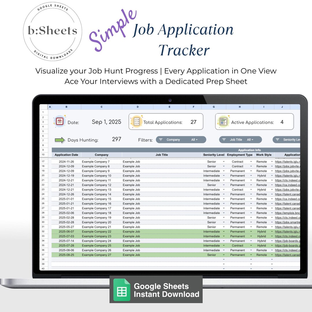 Job Application Tracker | Google Sheets Template (digital Download) - Etsy